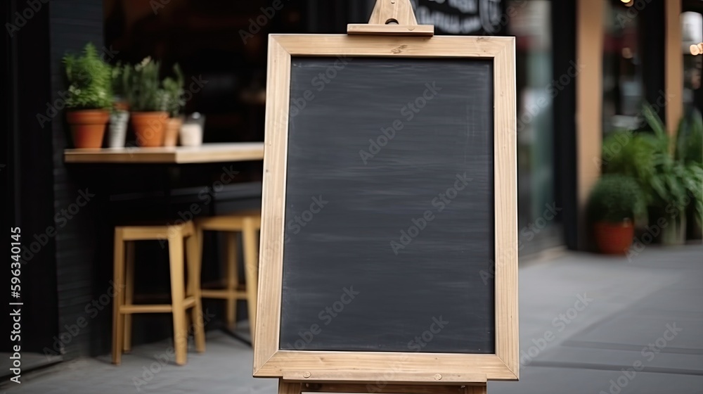 Blank restaurant shop sign or menu boards near the entrance to ...