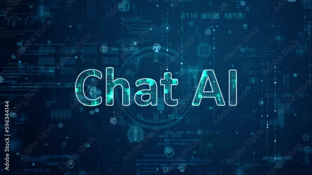 Motion graphic of Blue digital Chat AI letter and futuristic circle HUD ...