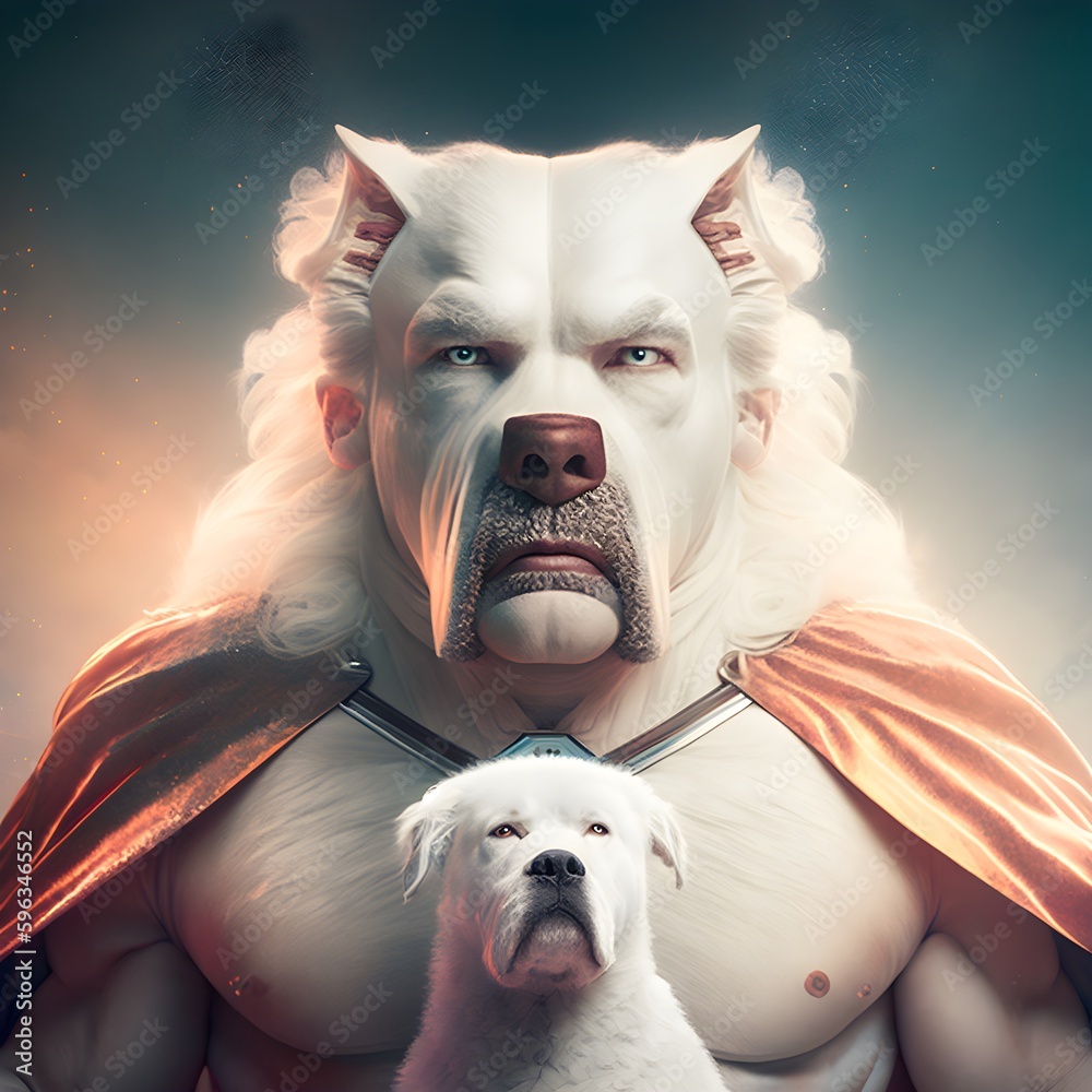 Furry albino retrofuturistic crusader superhero dogman with the head of ...