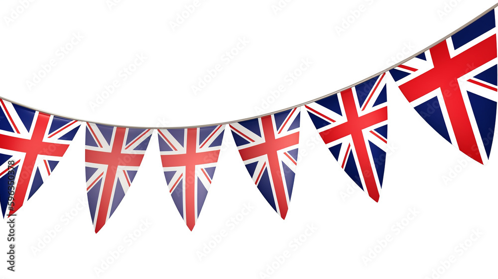 United Kingdom flag on the ropes on white background. Set of Patriotic ...