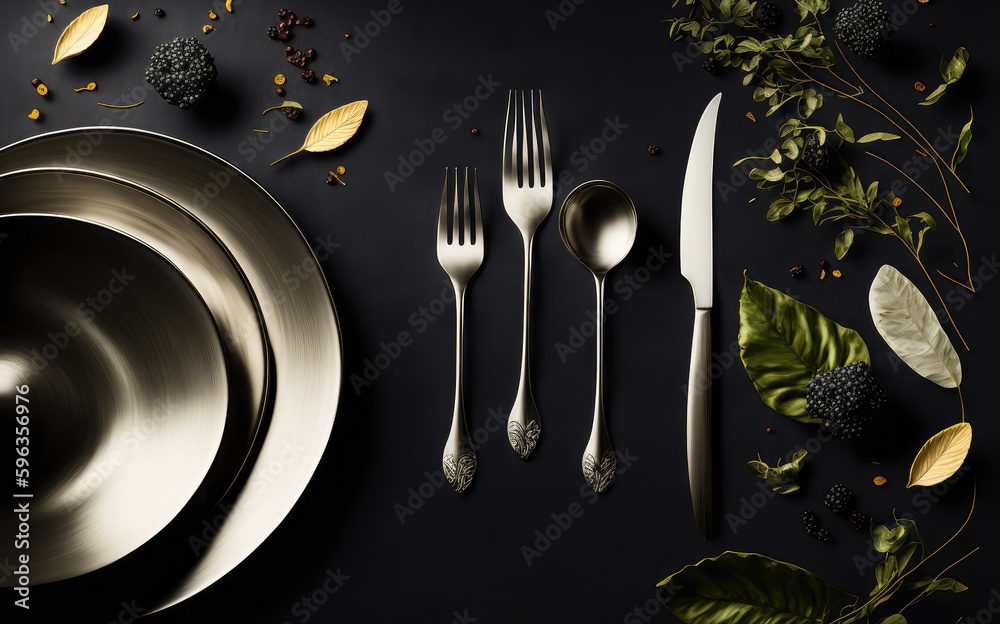 premium cutlery kitchen set banner for fine dining generative ai Stock ...