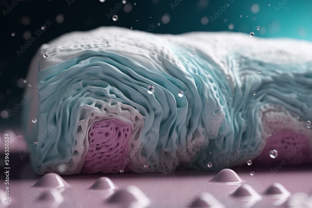 3D render of synthetic fiber hair absorbent layer with sanitary napkin ...