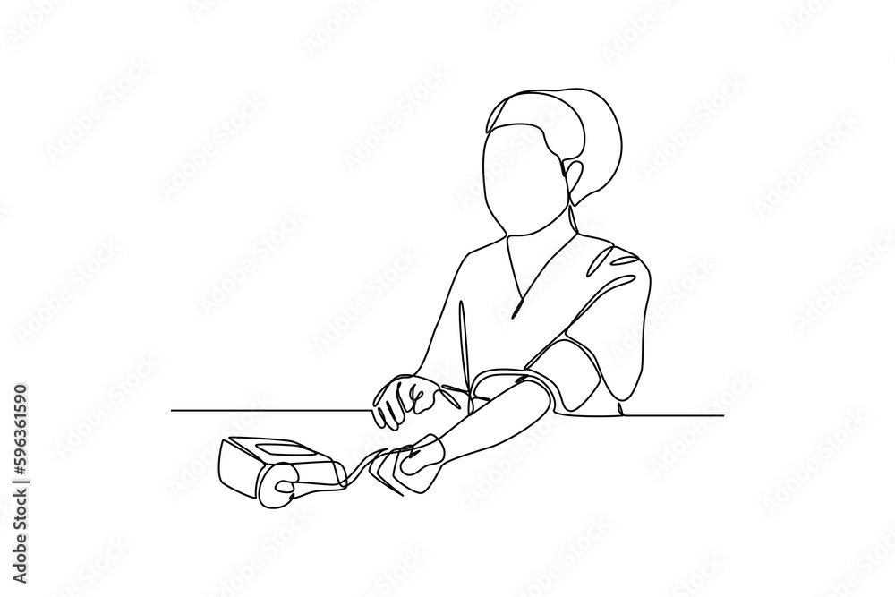 Continuous one line drawing woman check hypertension. World ...