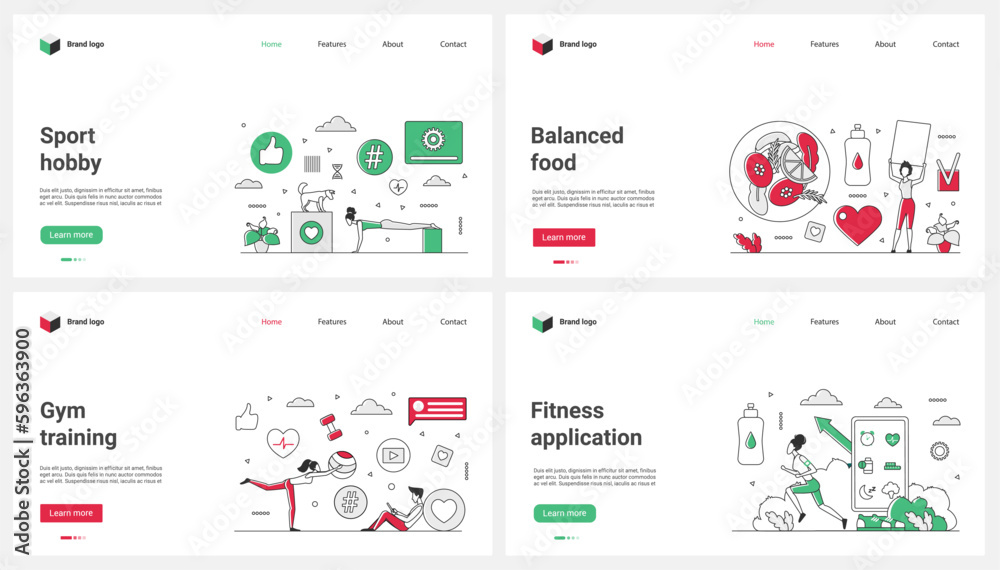 Gym workout, mobile application for fitness and balanced food set ...