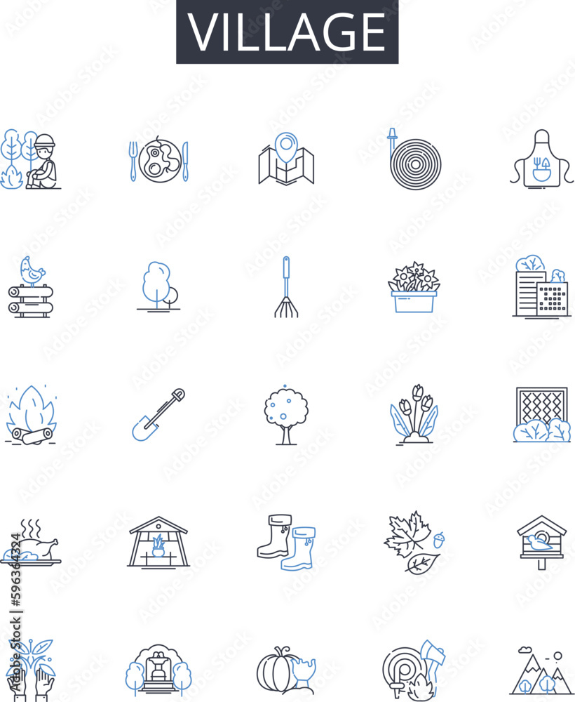 Vetor de Village line icons collection. Collaboration, Communication ...