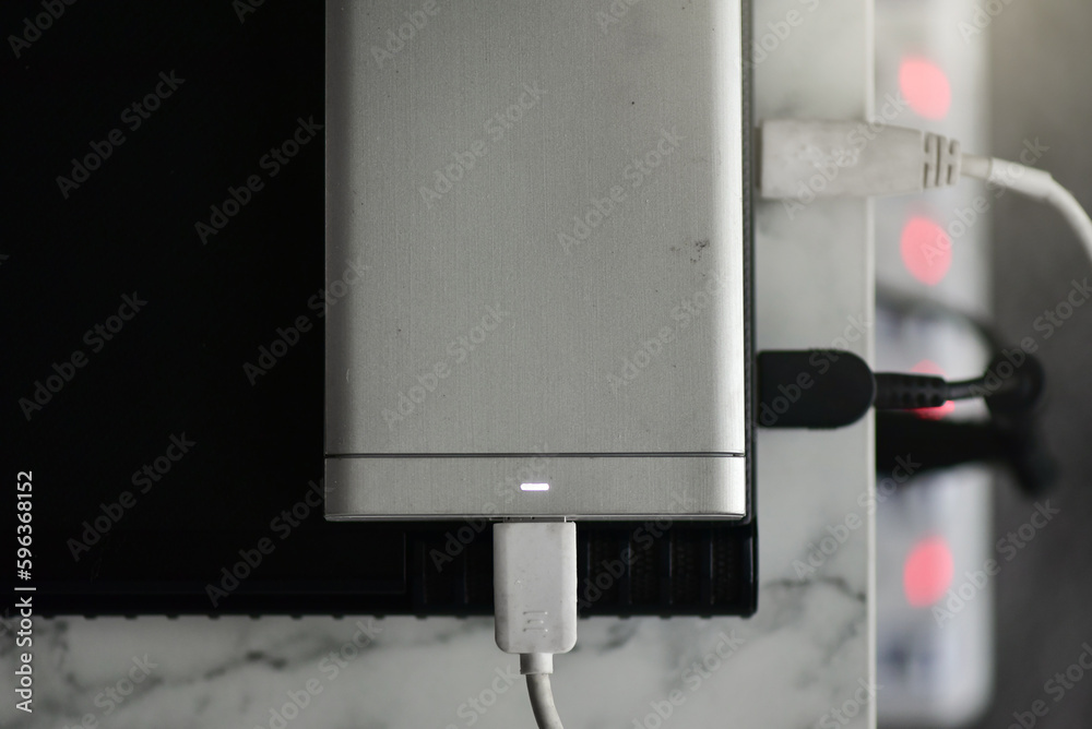 USB and USB type c cable connect on laptop and tablet computer for ...