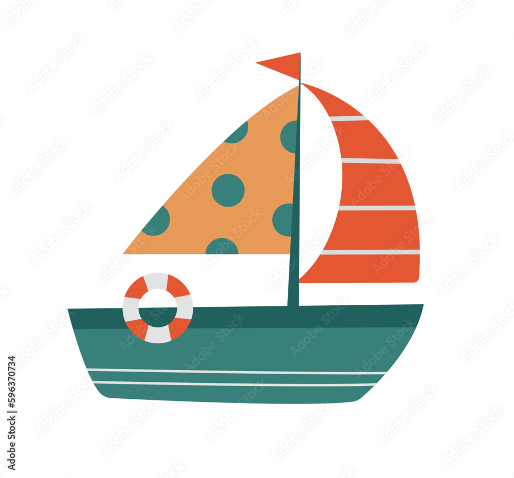 Creative clip art with cartoon ship. Cute kid's vector illustration in ...