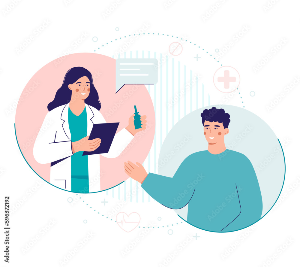 Cartoon character of doctor providing modern healthcare services via ...