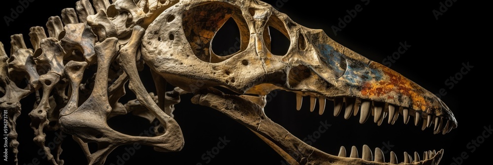 Striking image of a dinosaur fossil, with its intricate bone structure ...