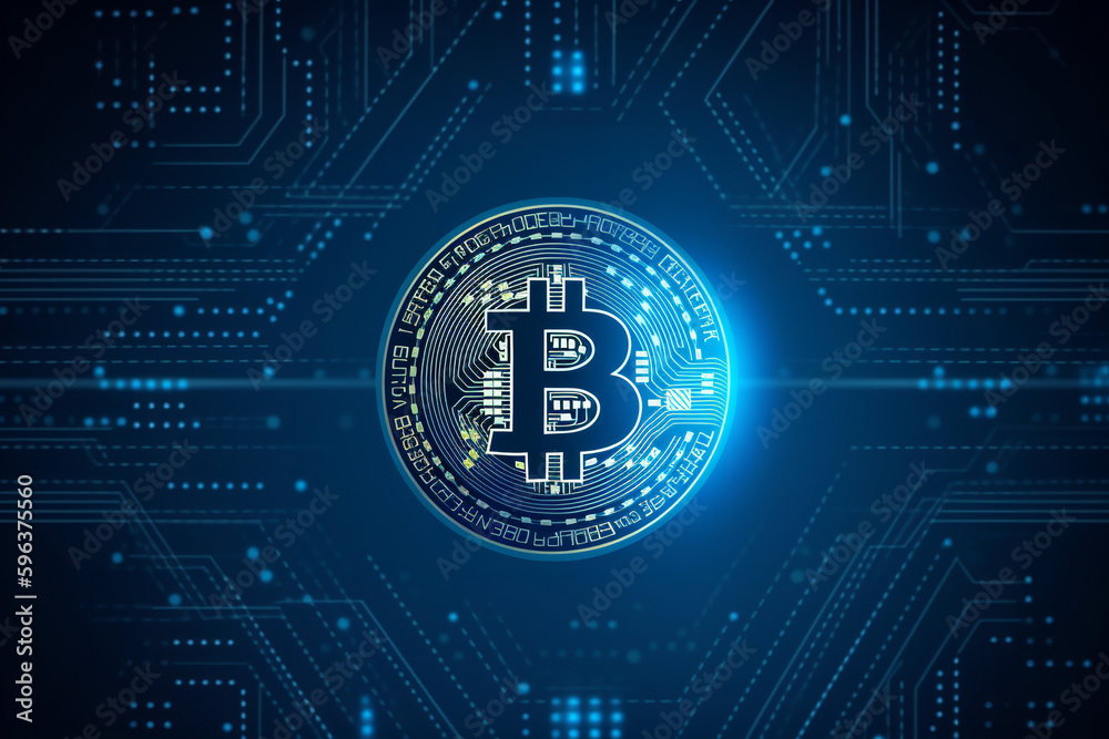 Bitcoin, abstract blue background, IoT technology background concept ...