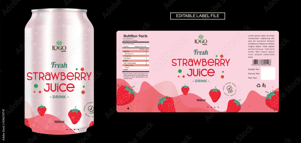 Strawberry Juice Label Design Soft Drink Bottle Label Design Soda Can 
