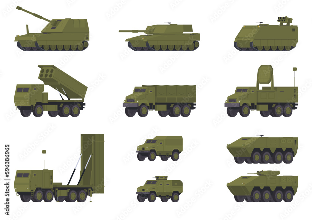 Set of military equipment. Armored aircraft aviation artillery ...