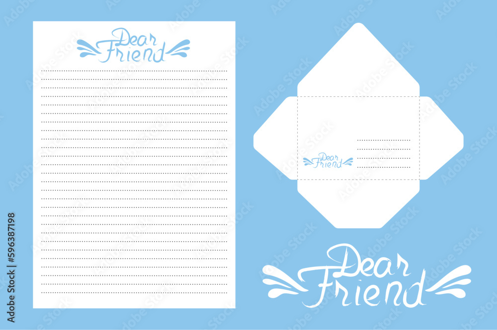 Letter writing set "Dear Friend". Envelope and writing sheet templates ...