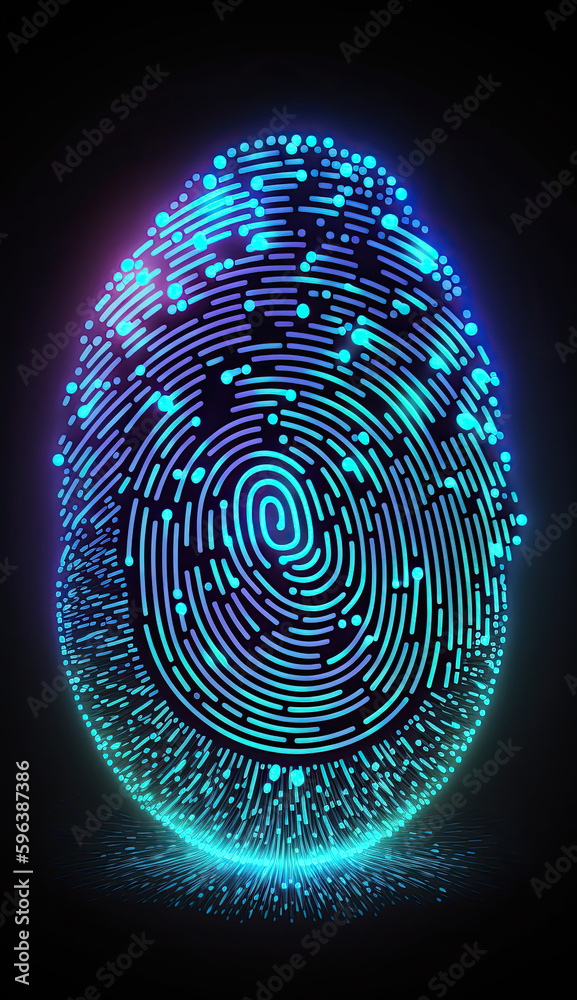 Biometrics identification and cyber security concept. Glowing neon ...
