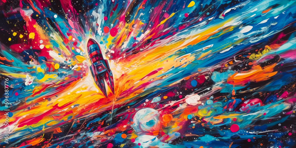 psychedelic surreal and colorful space with rocket, wallpaper artwork ...