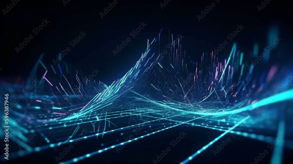futuristic 3D illustration of a data stream IT for data transfer. Big ...