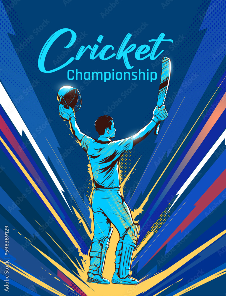 Cricket player celebrate century or winning match concept poster design ...