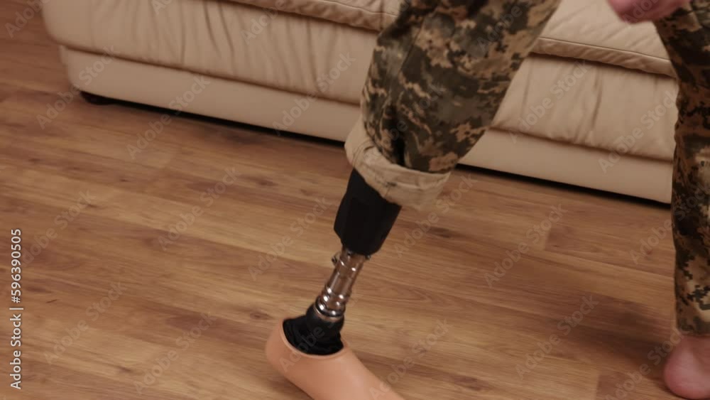 Military veteran, Trauma recovery, Adaptive rehabilitation. Man has leg ...