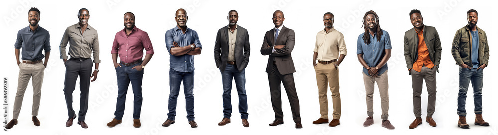 Group of full body black men each all with different ages, sizes ...