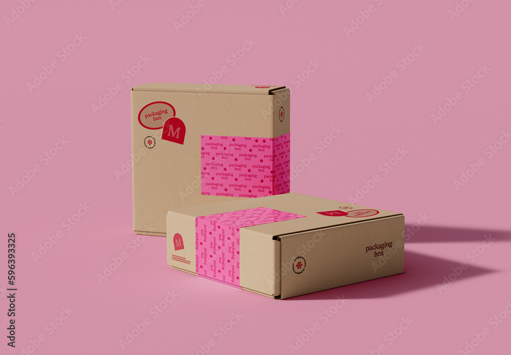 Two Cardboard Boxes with Tapes Mockup Stock Template | Adobe Stock