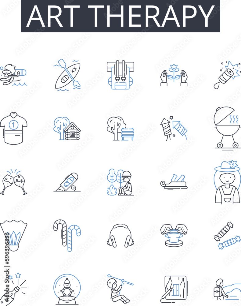 Art therapy line icons collection. Music therapy, Play therapy, Drama ...