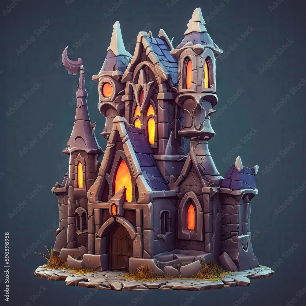 Set of fantasy gothic dark castle isometric icons isolated. Medieval ...