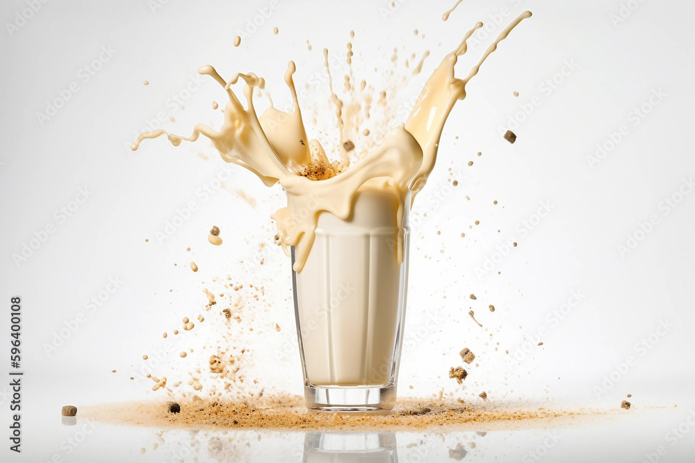 Splashing vanilla Milkshake in a glas, on white background, AI ...