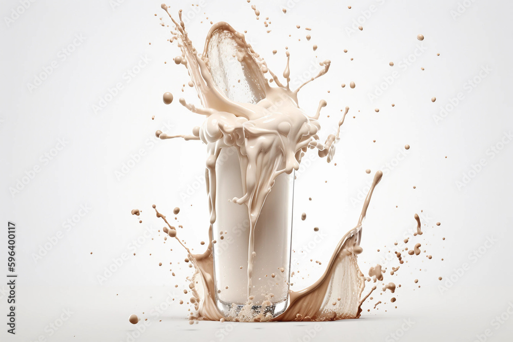 Splashing vanilla Milkshake in a glas, on white background, AI ...