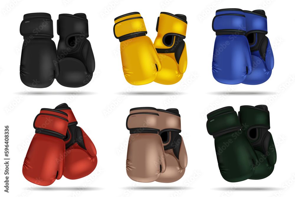 Color boxing gloves. Sport professional equipment for punch boxers ...
