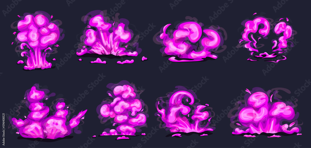 Vetor de Pink fire explosion ui animation sprite vector set. Cartoon ...