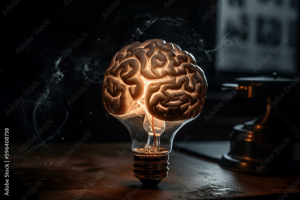 Get inspired with creative ideas: brain and light bulb art. Generative ...