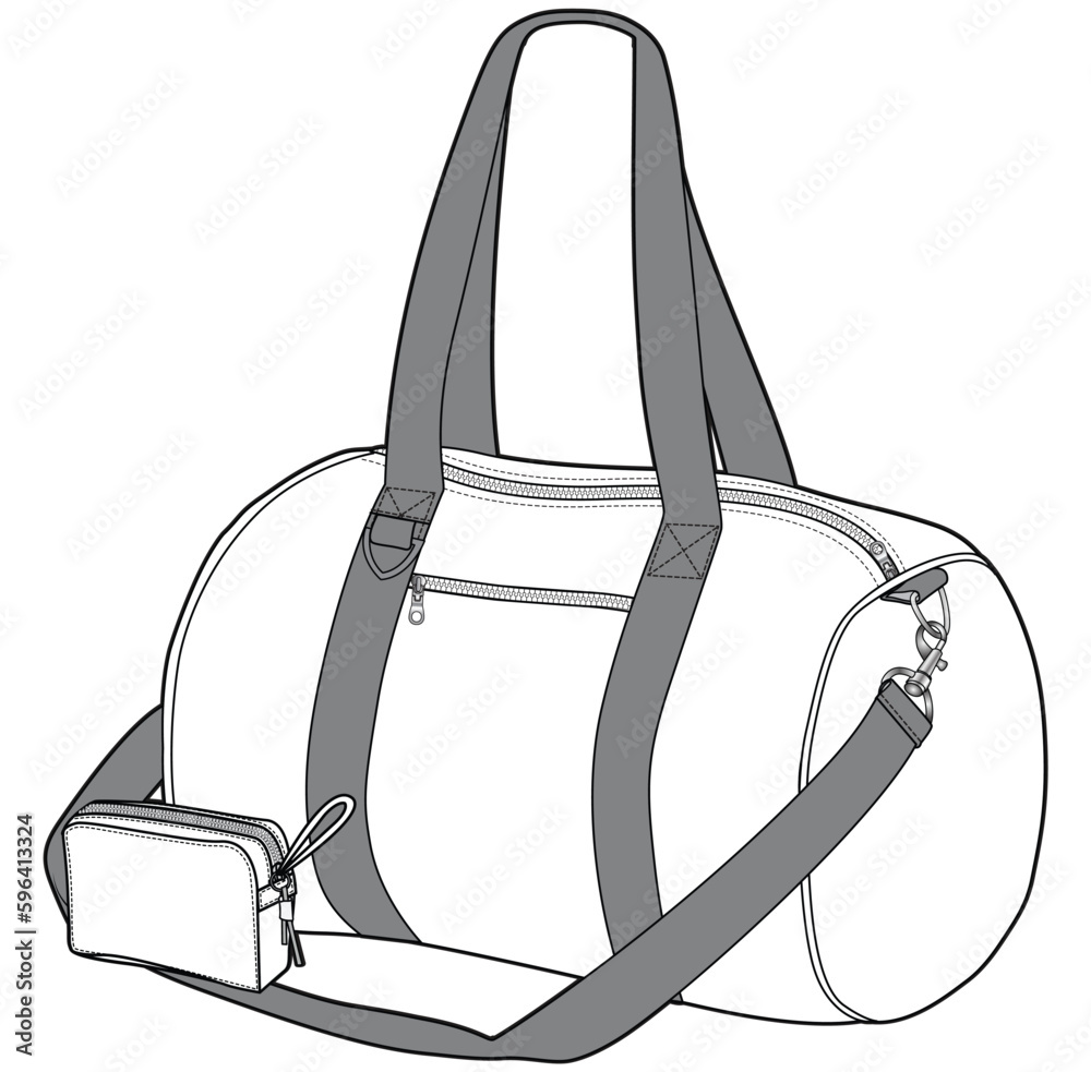long handle duffle bag attached with small pouch flat sketch vector ...