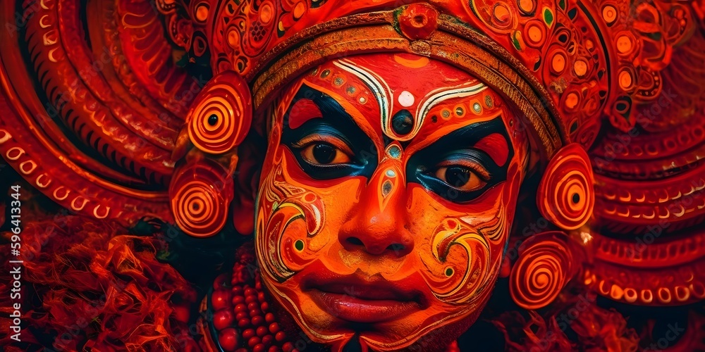 Theyyam Face Traditional makeup, Art From Kerala, India. Wallpapers. AI ...
