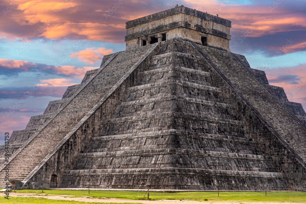 The castle and temple of Chichen Itza known as the famous Mayan pyramid ...