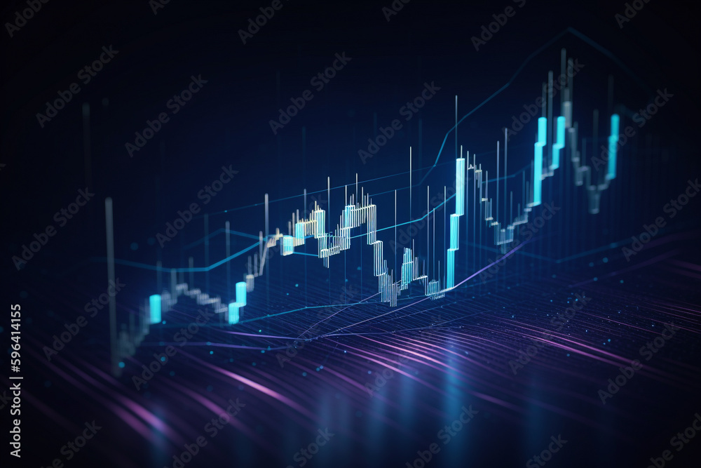 stock market graph on blue background, profit and loss graph of the ...