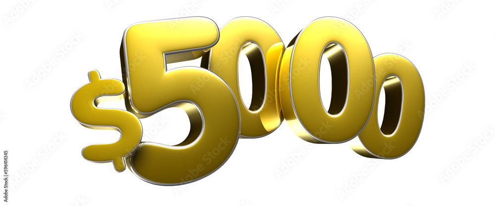 5000 dollar figure gold 3D illustration. Advertising signs. Product ...