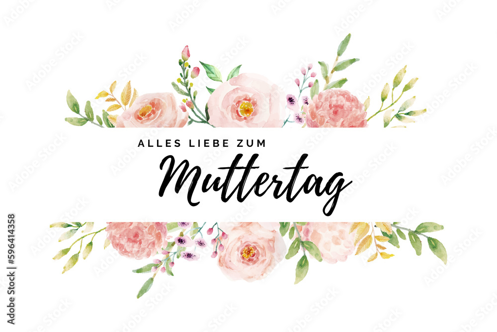 Alles Liebe zum Muttertag Schriftzug mit rosa Blumen gezeichnet mit ...
