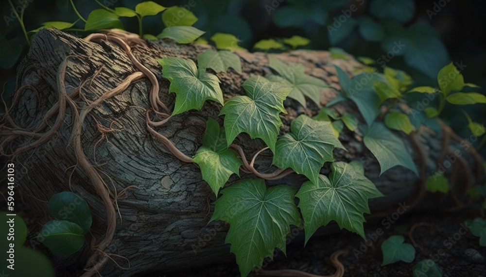 Plant that gives poison ivy rash in nature around tree trunk generative ...