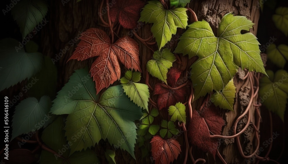 Plant that gives poison ivy rash in nature around tree trunk generative ...