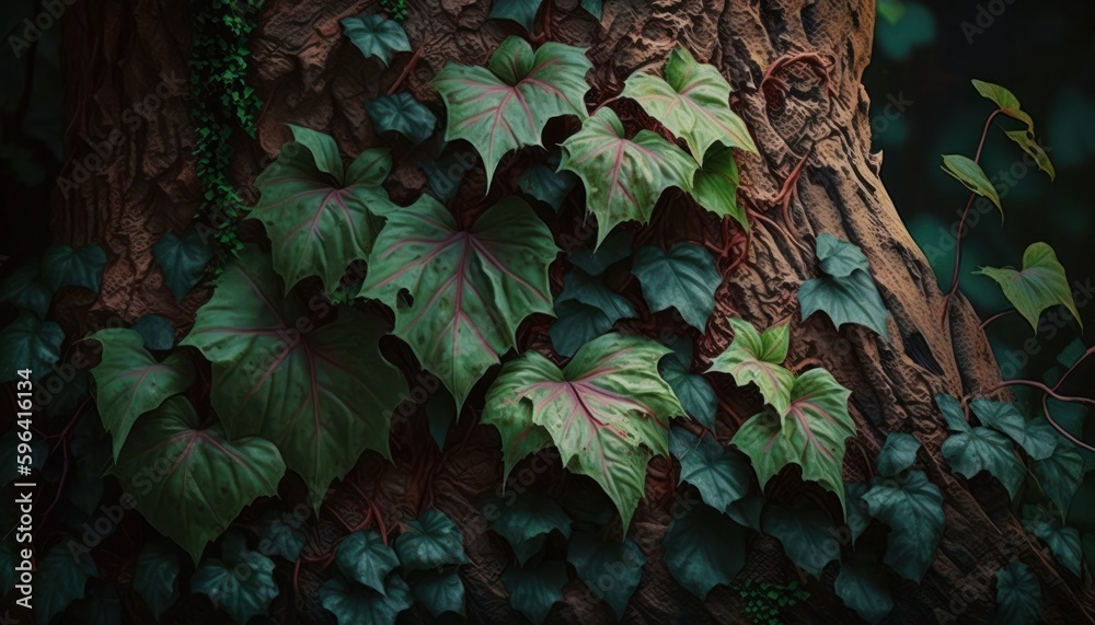 Plant that gives poison ivy rash in nature around tree trunk generative ...