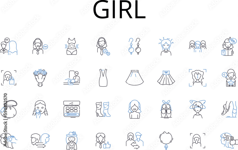 Girl line icons collection. Female, Woman, Lady, Miss, Maiden, Young ...