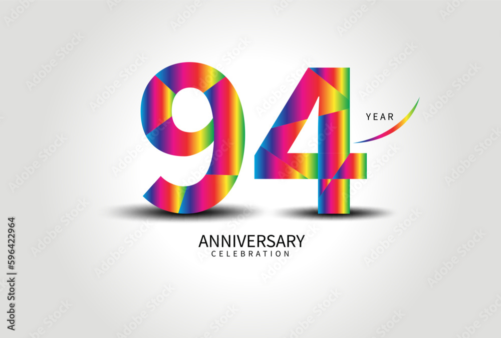 94 Year Anniversary Celebration Logo colorful vector, 94 Number Design ...