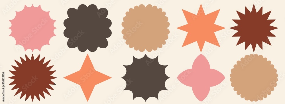 Abstract star circle shapes vector illustration set neutral brown ...