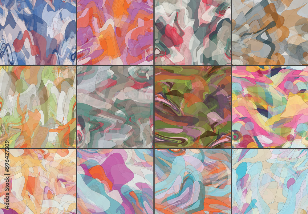 Seamless Pattern Set with Transparent Random Overlapping Wavy Shapes ...