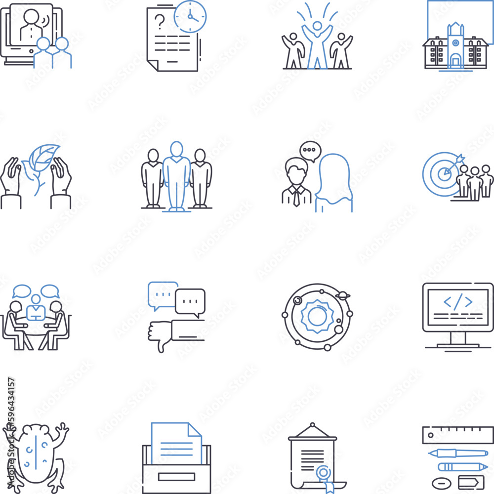 Knowledge building line icons collection. Collaboration, Reflection ...