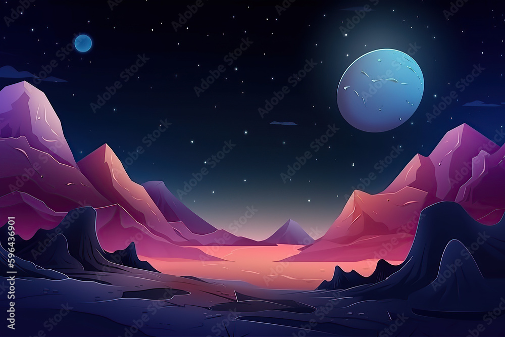 Space and planet background, Planets surface with craters, stars and ...