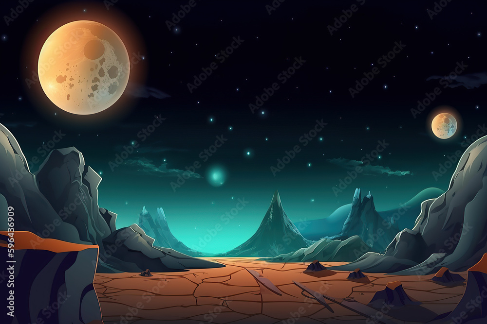 Space and planet background, Planets surface with craters, stars and ...