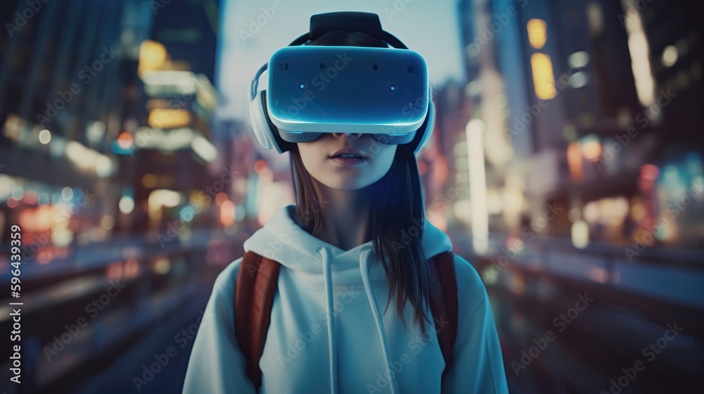 AI-generated photo of teenage girl wearing virtual reality headset ...
