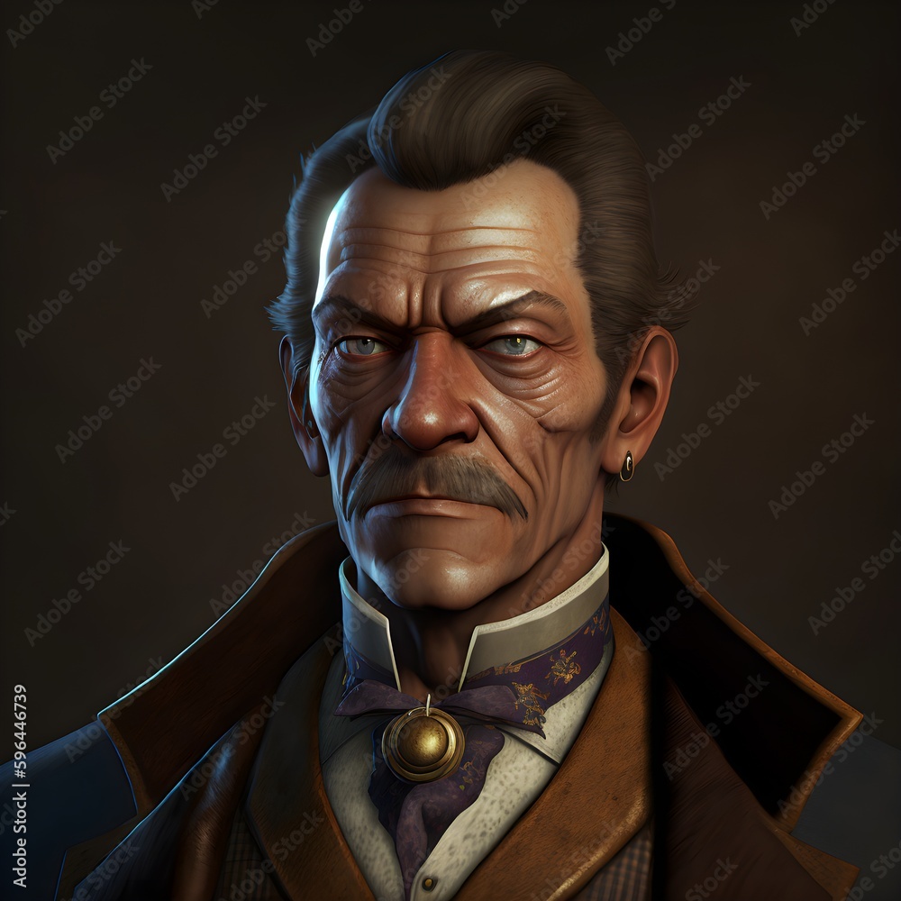 portrait of an aristocratic warlock with grey hair and a neat goatee ...