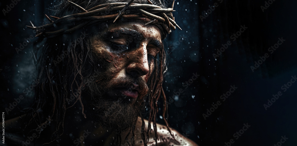 Jesus Christ wearing crown of thorns Passion and Resurection. jesus day ...